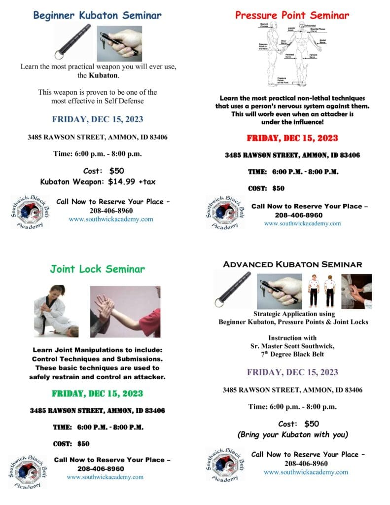4 Part Seminar: Beginner Kubaton, Joint Locks, Pressure Points, and ...